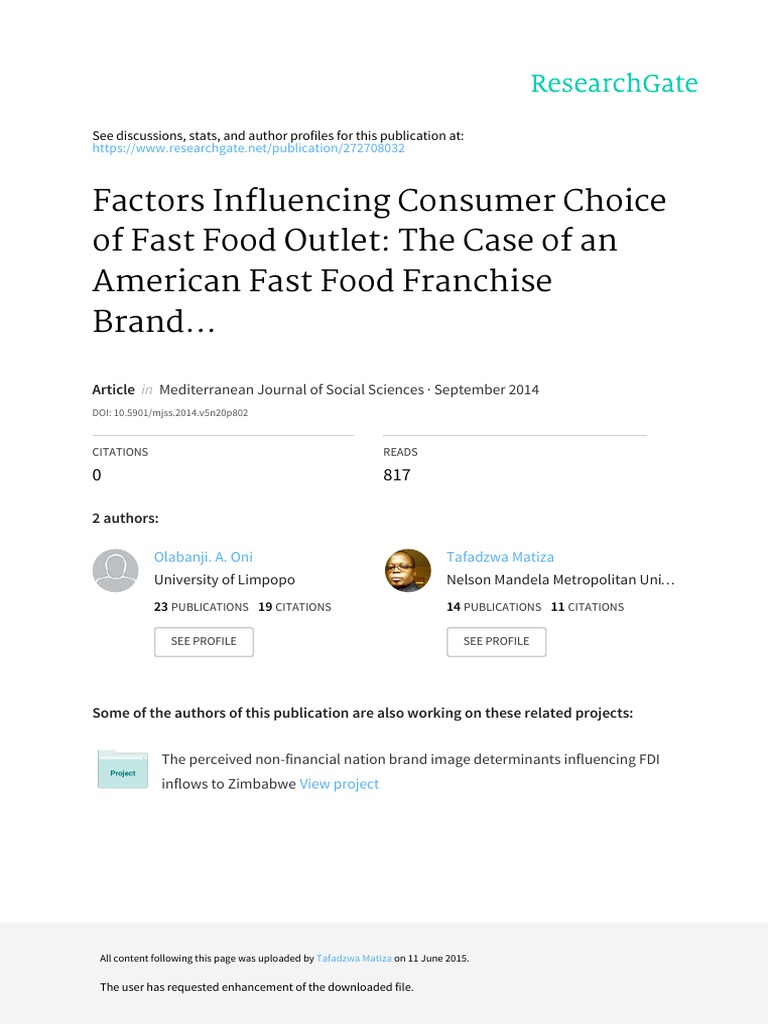 Factors Influencing Consumer Choice of Fast Food Outlet | PDF | Fast ...