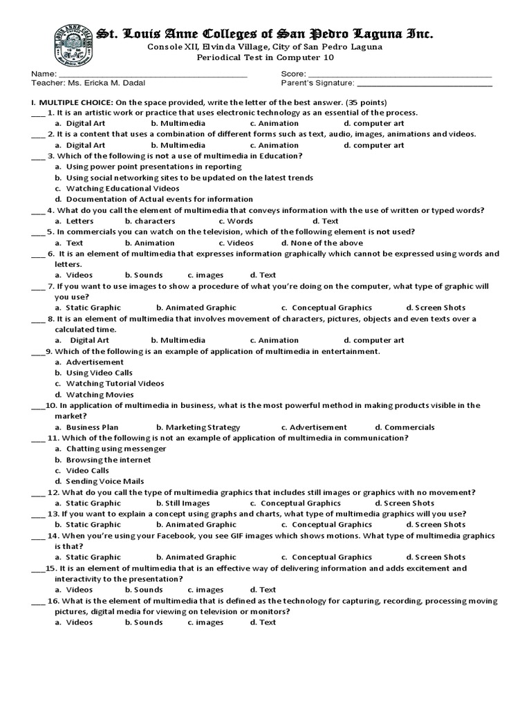 Grade 10 Periodical Exam | PDF | Multimedia | Graphics