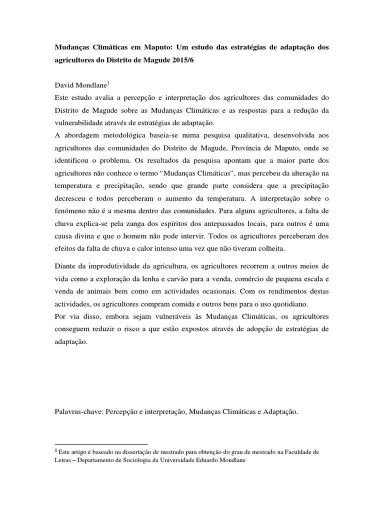 Mudanças Climáticas em Maputo Um Estudo Das Estratégias de Adaptação ...