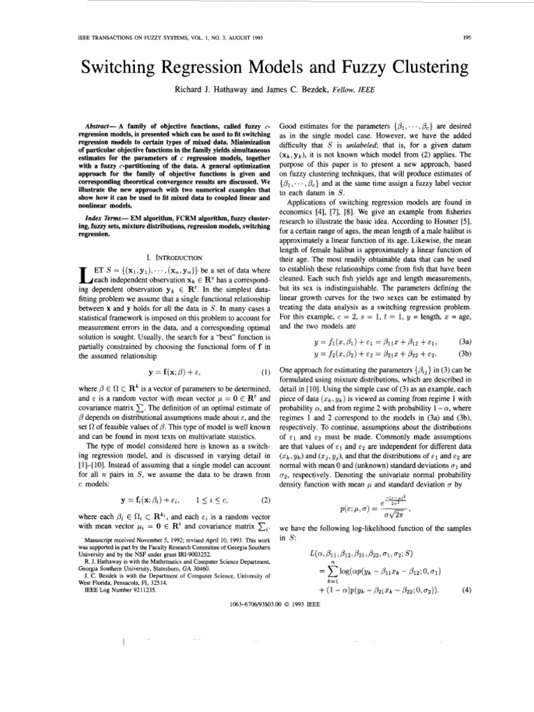 Switching Regression Models and Fuzzy Clustering: Richard C | PDF ...