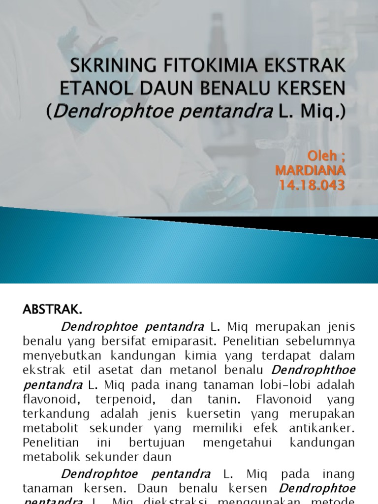 Skrining Fitokimia Ekstrak Etanol Daun Benalu Kersen | PDF | Pengembangan Diri | Kesehatan Holistik