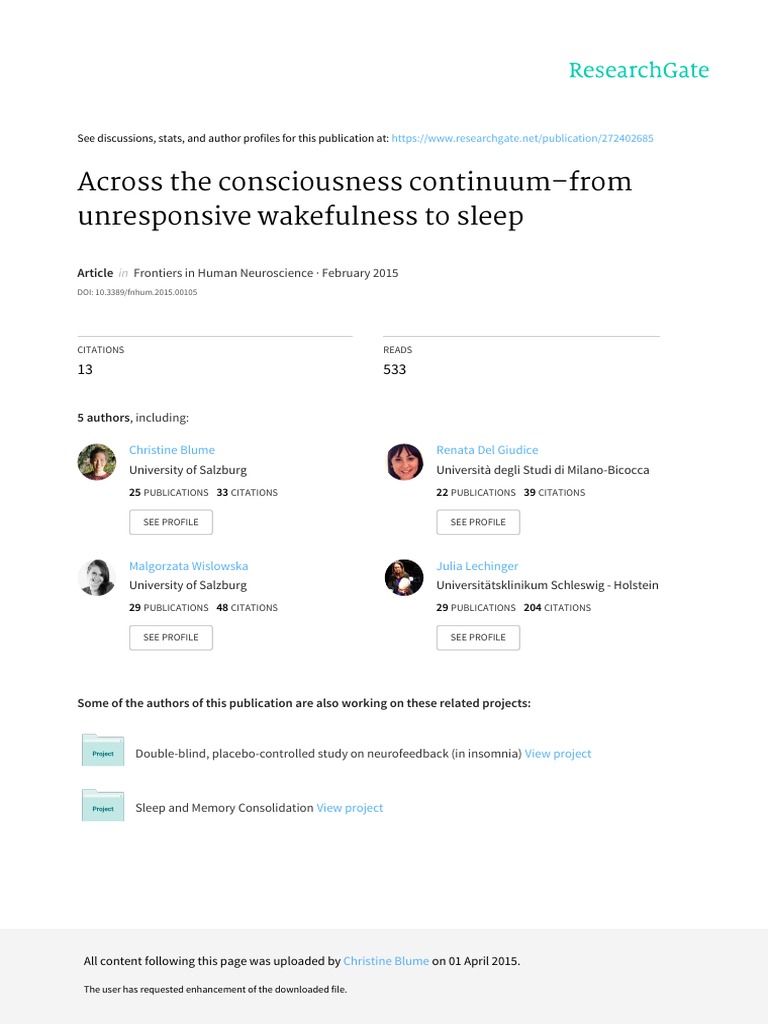 Across The Consciousness Continuum-From Unresponsive Wakefulness To ...