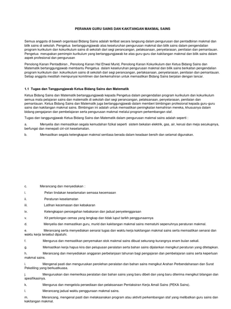 Peranan Guru Sains Dan Kakitangan Makmal Sains Update | PDF