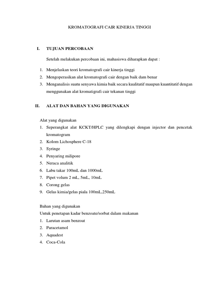 Laporan Kromatografi Cair Kinerja Tinggi | PDF