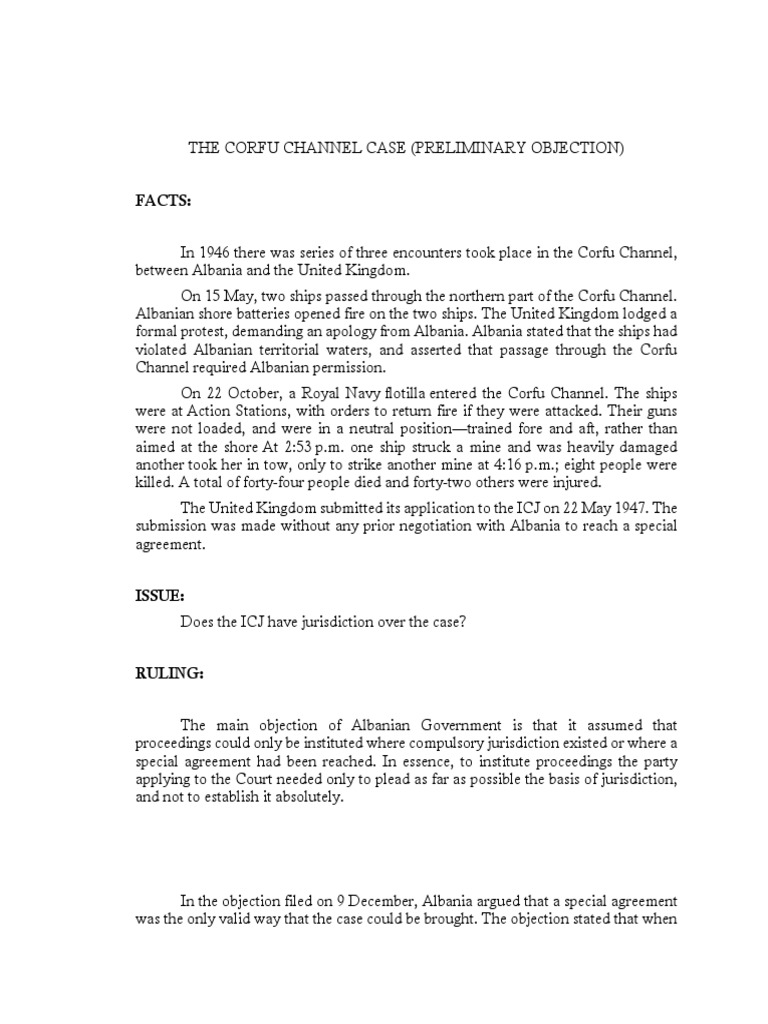 The Corfu Channel Case (Preliminary Objection) | PDF | Courts ...