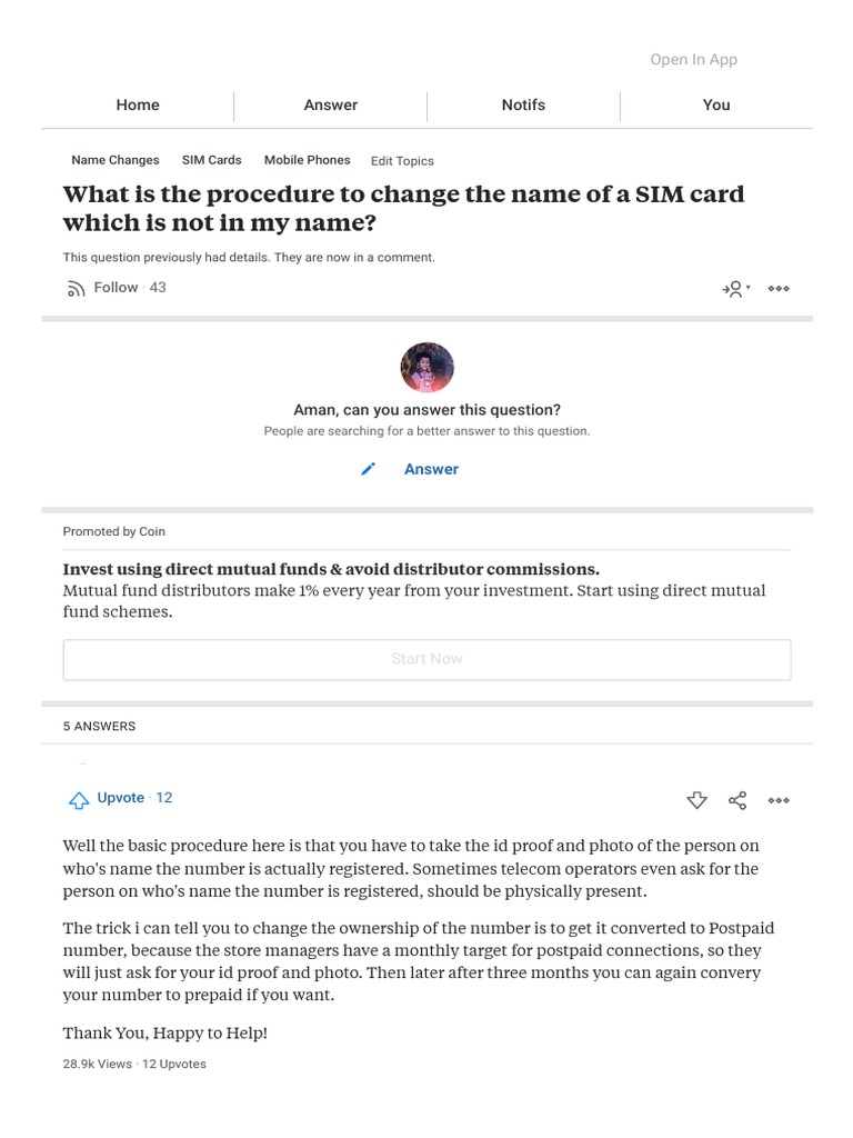 Question Quora How To Change Sim Card Ownership | PDF | Subscriber ...