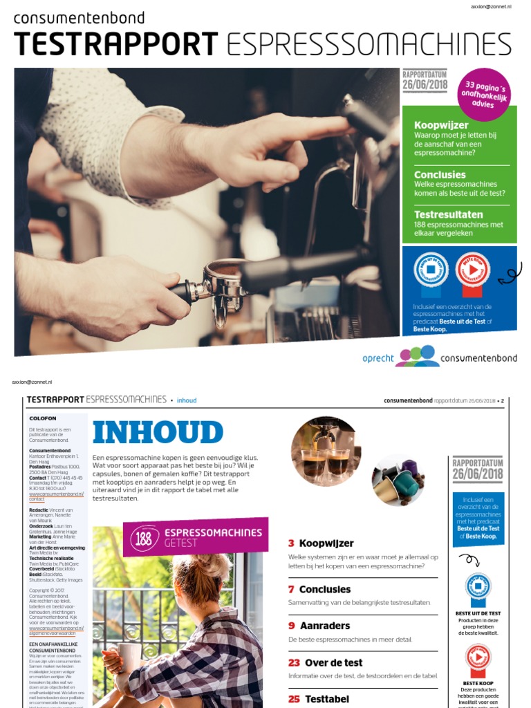 Consumentenbond Testrapport Espressomachines 20180626 | PDF
