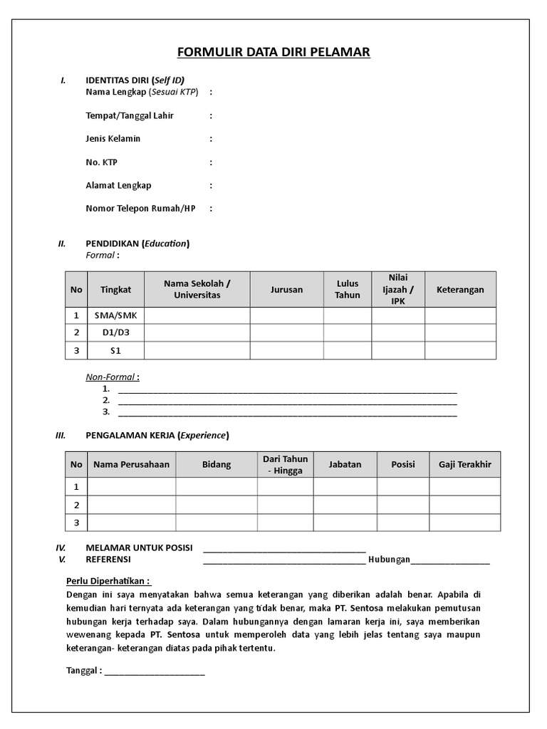 Form Data Pelamar Simple | PDF | Karier & Perkembangan