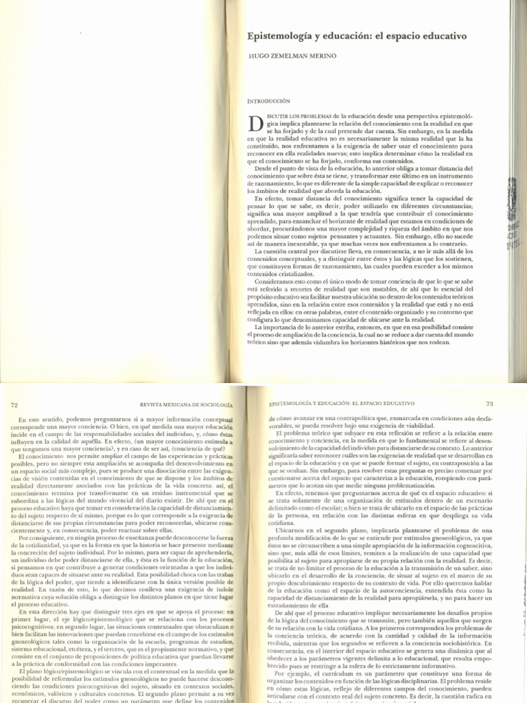 Zemelman, Epistemología y Educación | PDF | Realidad | Conocimiento