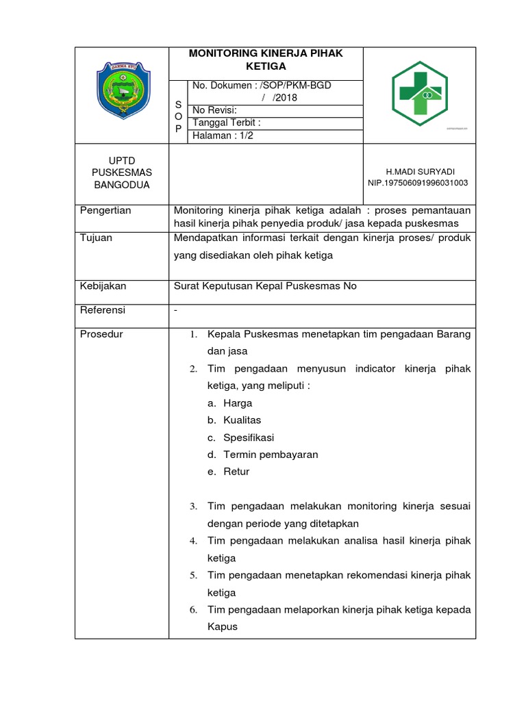 Sop Monitoring Pihak Ke 3 | PDF