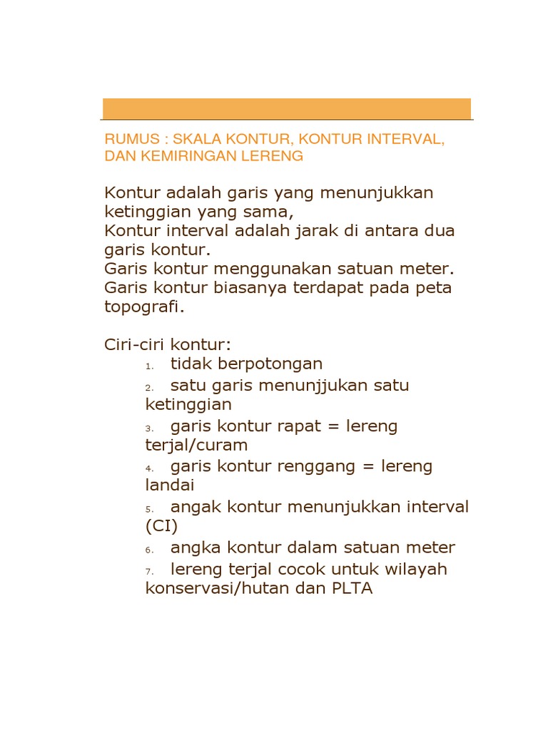 Rumus: Skala Kontur, Kontur Interval, Dan Kemiringan Lereng | PDF ...