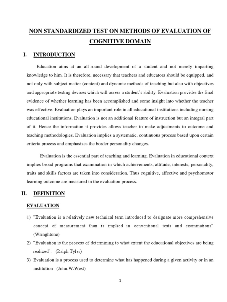 Non Standardized Test On Methods of Evaluation of Cognitive Domain ...