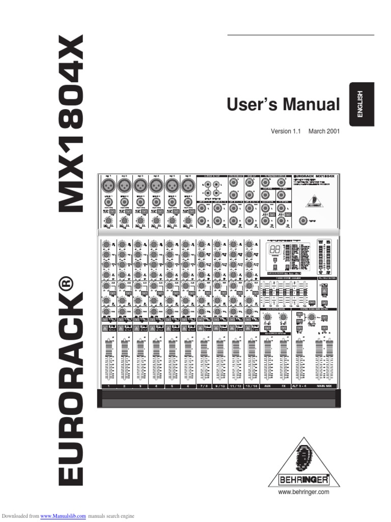 Behringer mx1804x Manual | PDF | Equalization (Audio) | Sound Technology