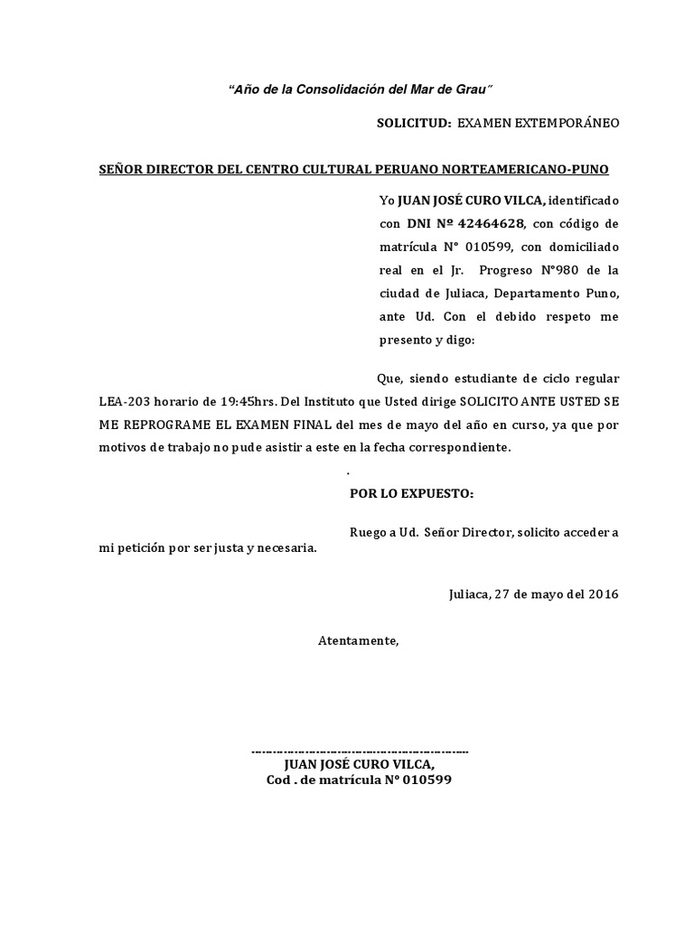 Solicitud de Reprogramacion de Examen | PDF