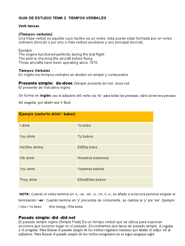 Guias de Lectura Tema 2 Tiempos Verbales | PDF | Tipología Lingüística ...