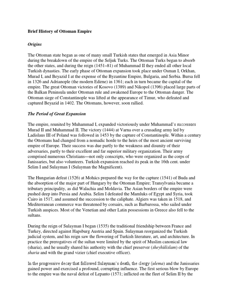 Origins: Brief History of Ottoman Empire | PDF | Ottoman Empire | Turkey