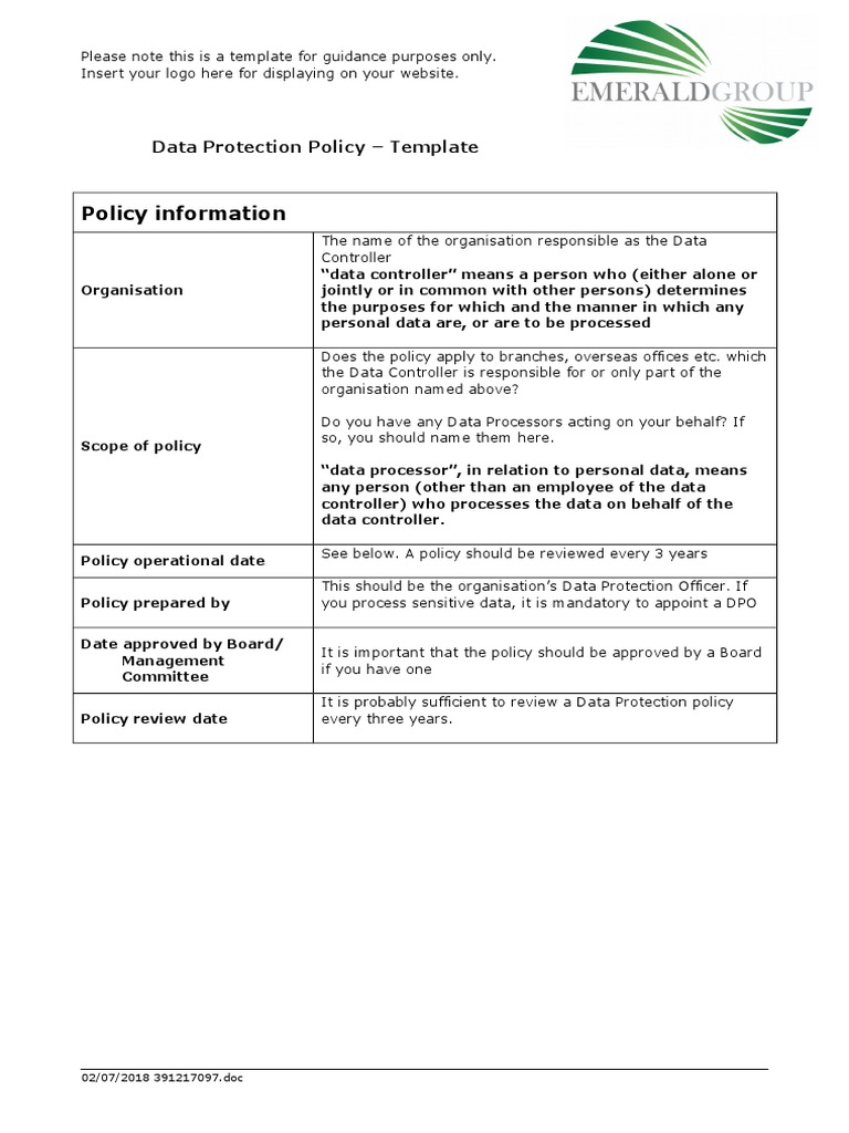 Emerald Data Protection Template | PDF | Computer Security | Security