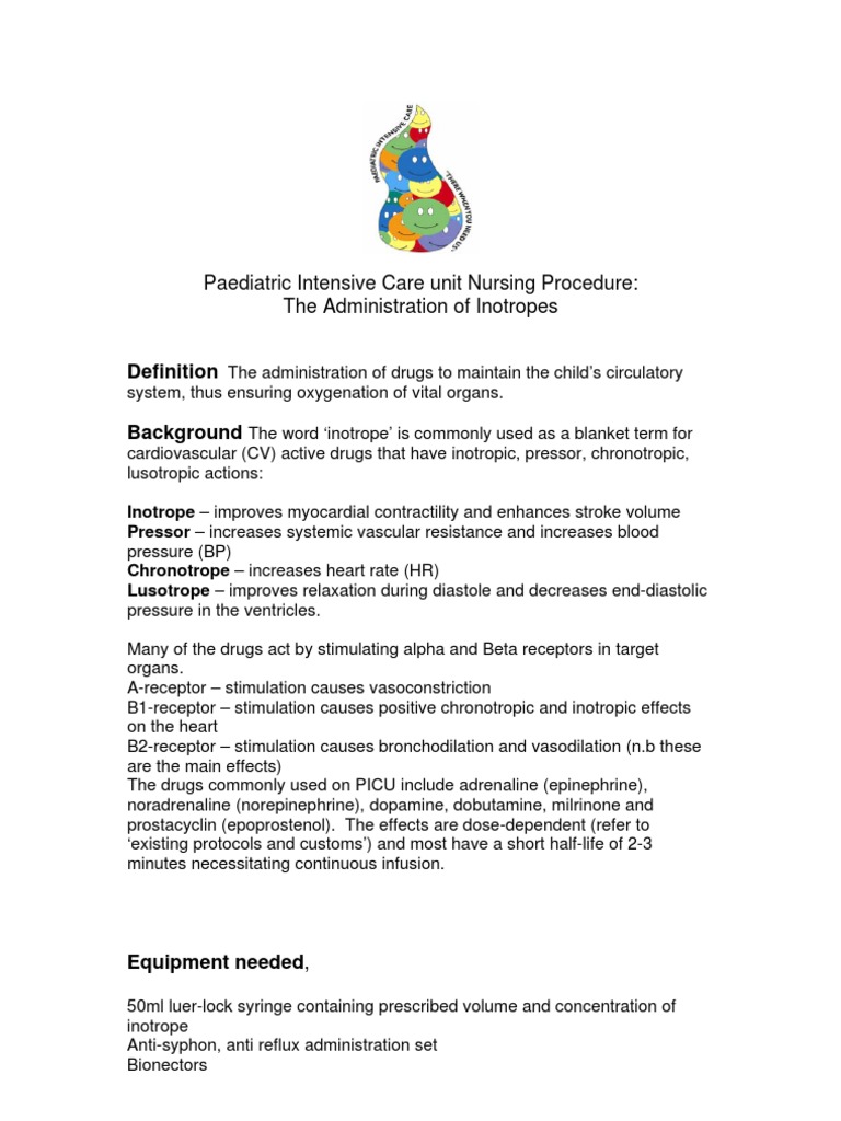 Inotropes Administration in PICU Nursing | PDF | Intravenous Therapy ...