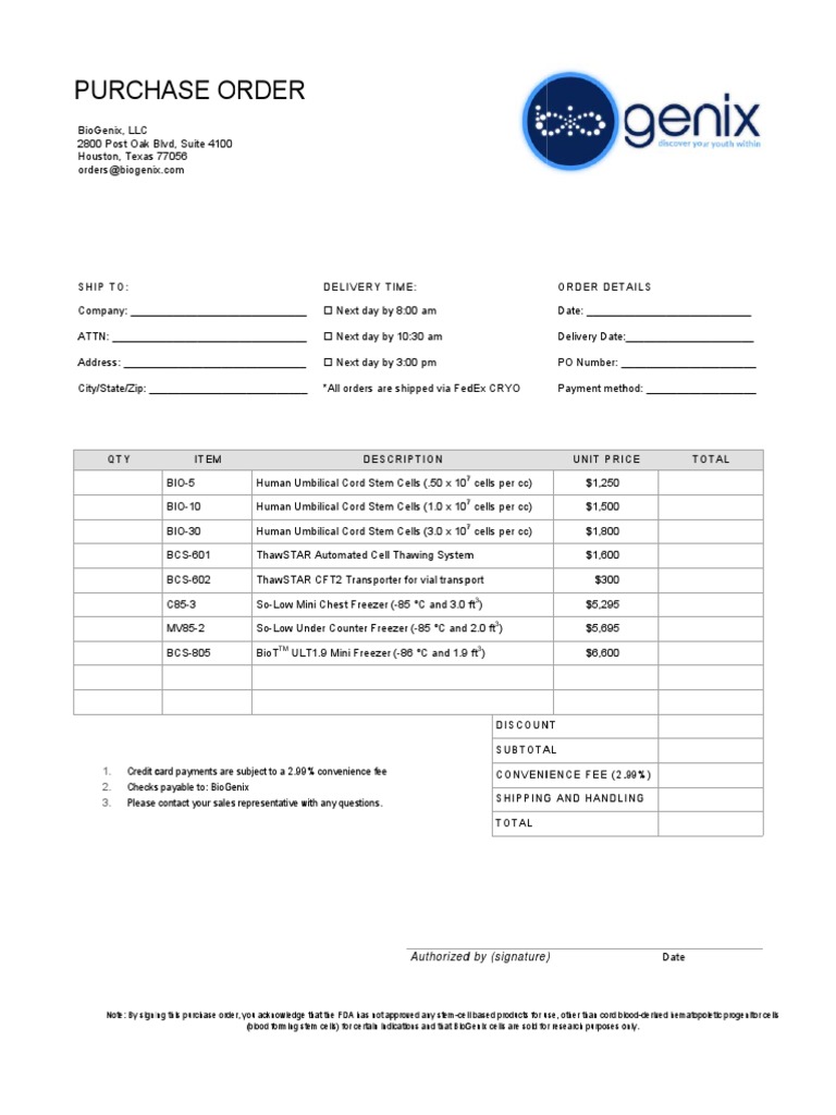 Biogenix Purchase Order Form | PDF | Service Industries | Business