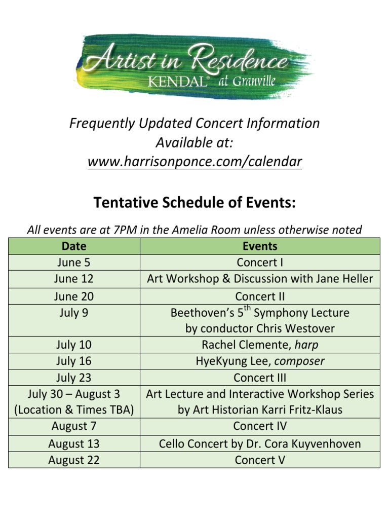 Concert Schedule for Summer Events | PDF
