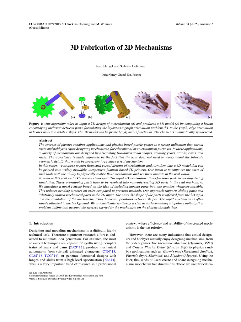 3D Fabrication of 2D Mechanisms: EUROGRAPHICS 2015 / O. Sorkine-Hornung ...