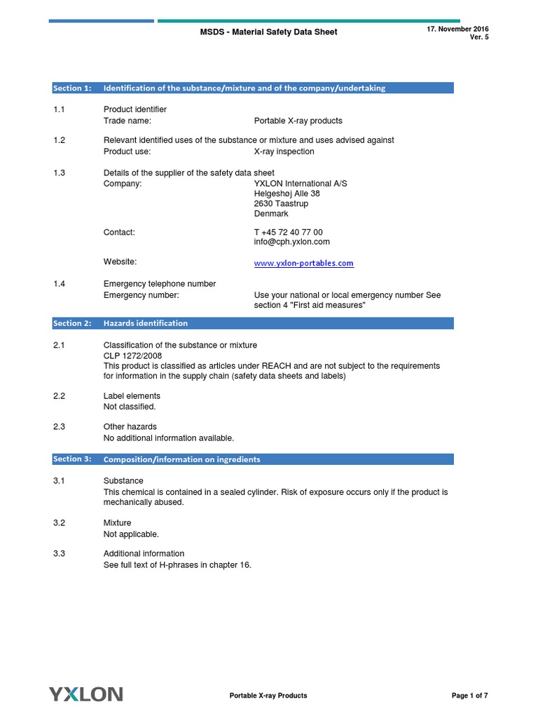 YXLON Material Safety Data Sheet For Portable Products | PDF ...