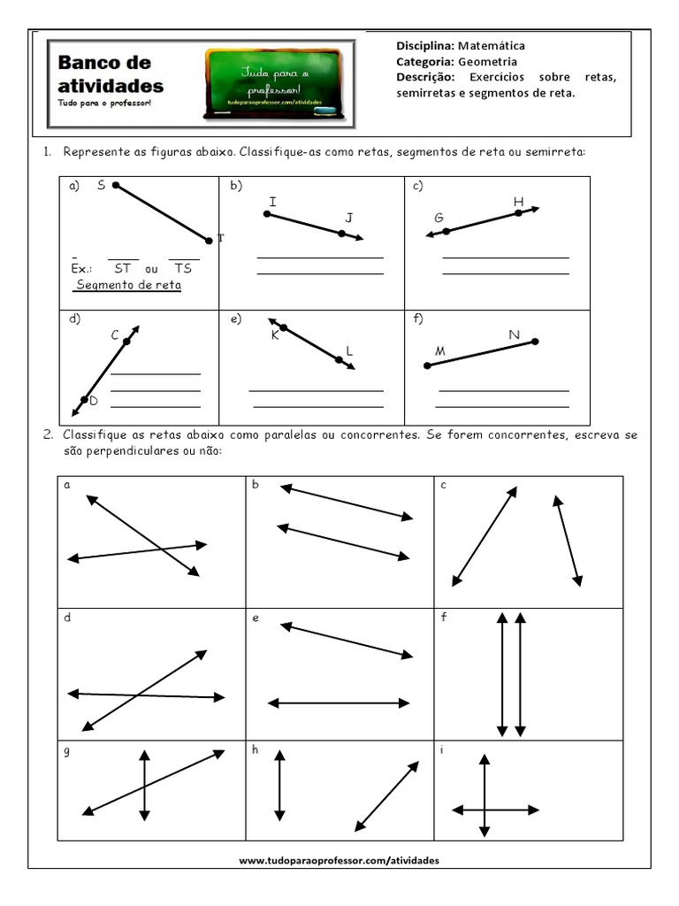 Atividades sobre Retas e Segmentos 5º Ano | PDF | Geometria | Espaço