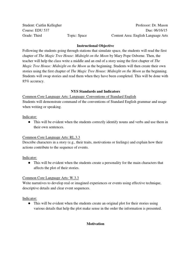 Space Unit Ela Lesson | PDF | Magic Tree House | English Language