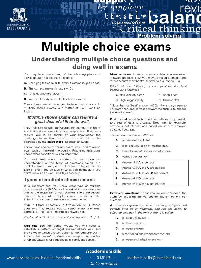Understanding Multiple Choice Questions and Doing Well in Exams | PDF ...