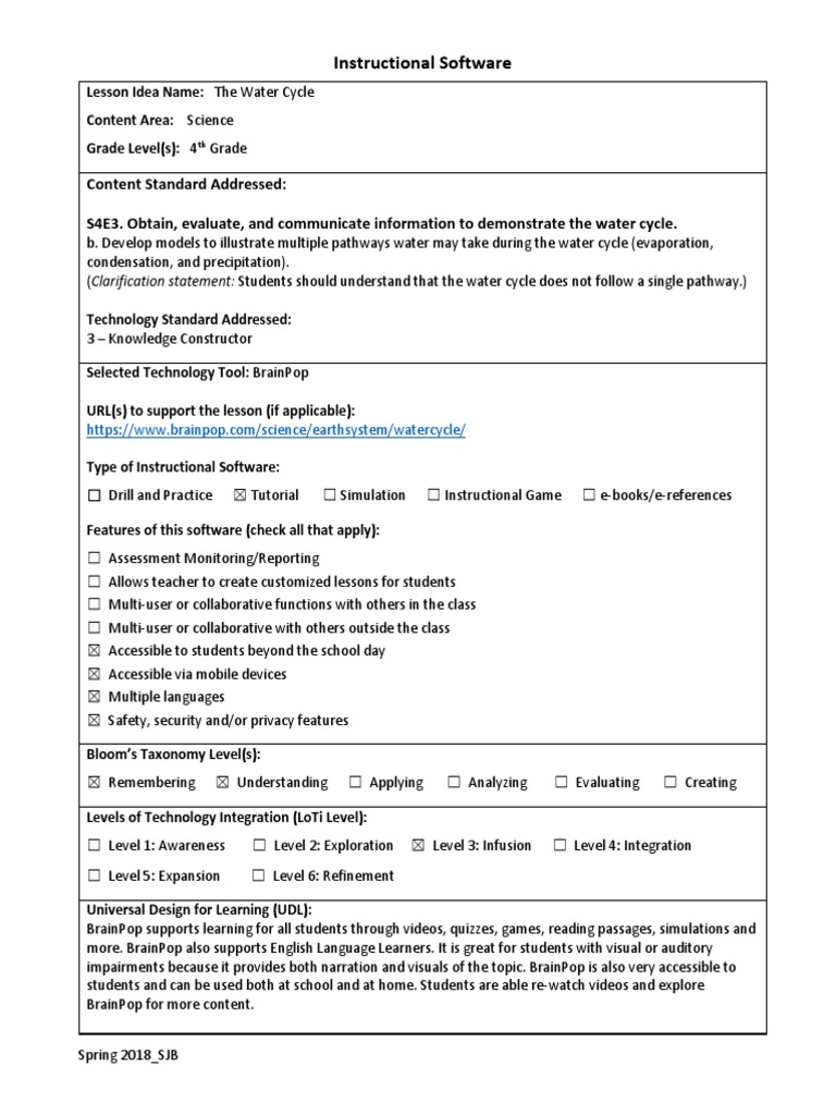 Itec 3100 - Brainpop Lesson | PDF | Water Cycle | Teachers