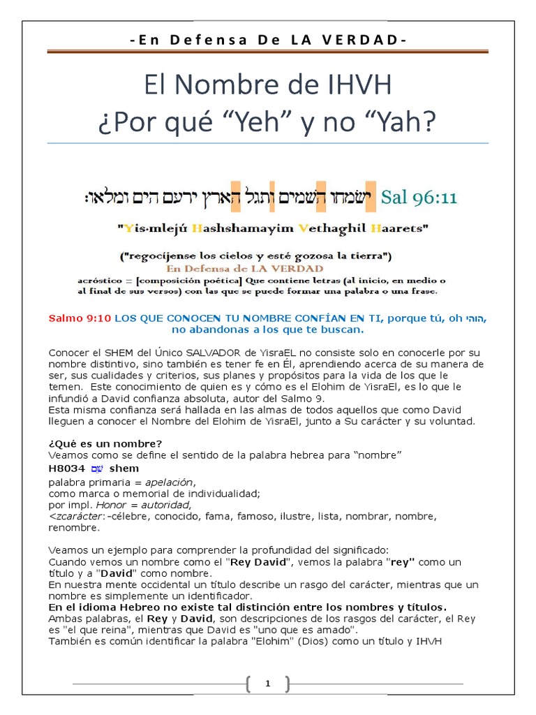 El Nombre de IHVH - Por Qué Yeh y No Yah | PDF | Yahvé | Lenguaje hebreo