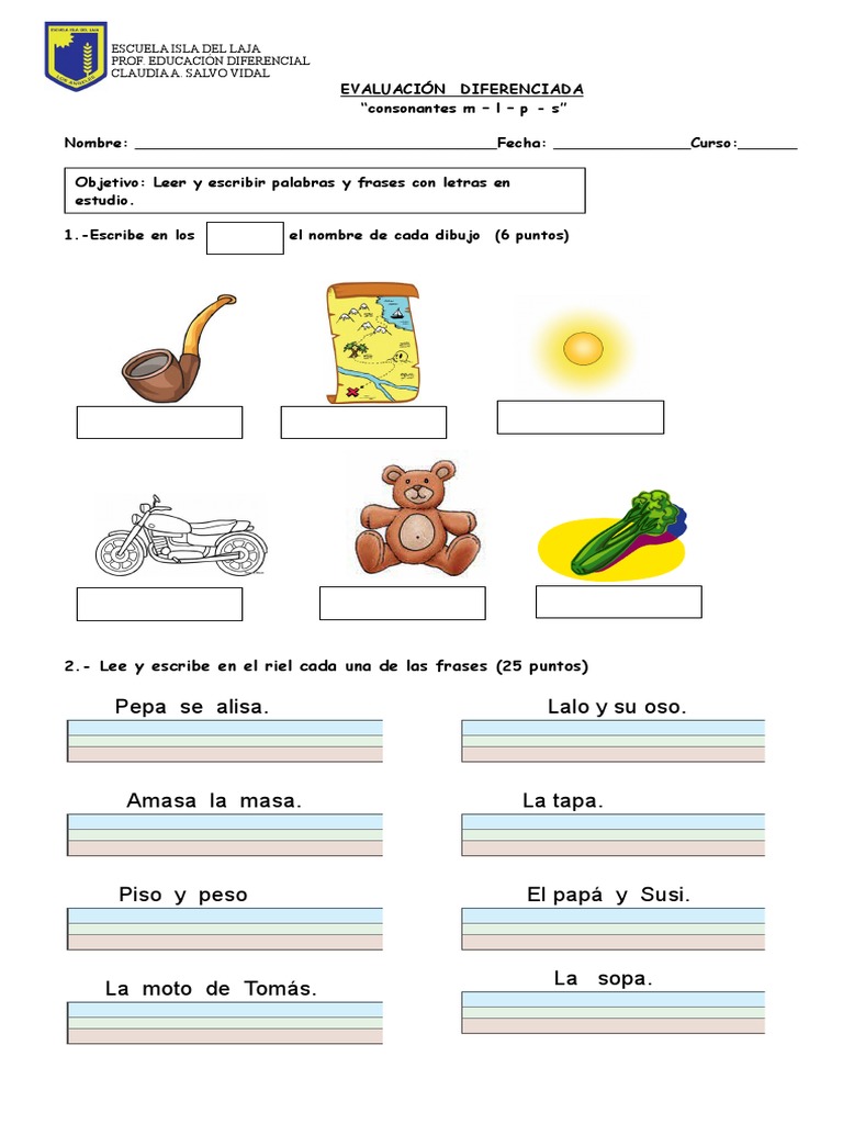 Evaluacion Consonantes M Y L S P Pdf