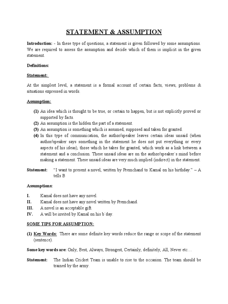 Statement & Assumption | PDF | International Bank For Reconstruction And Development