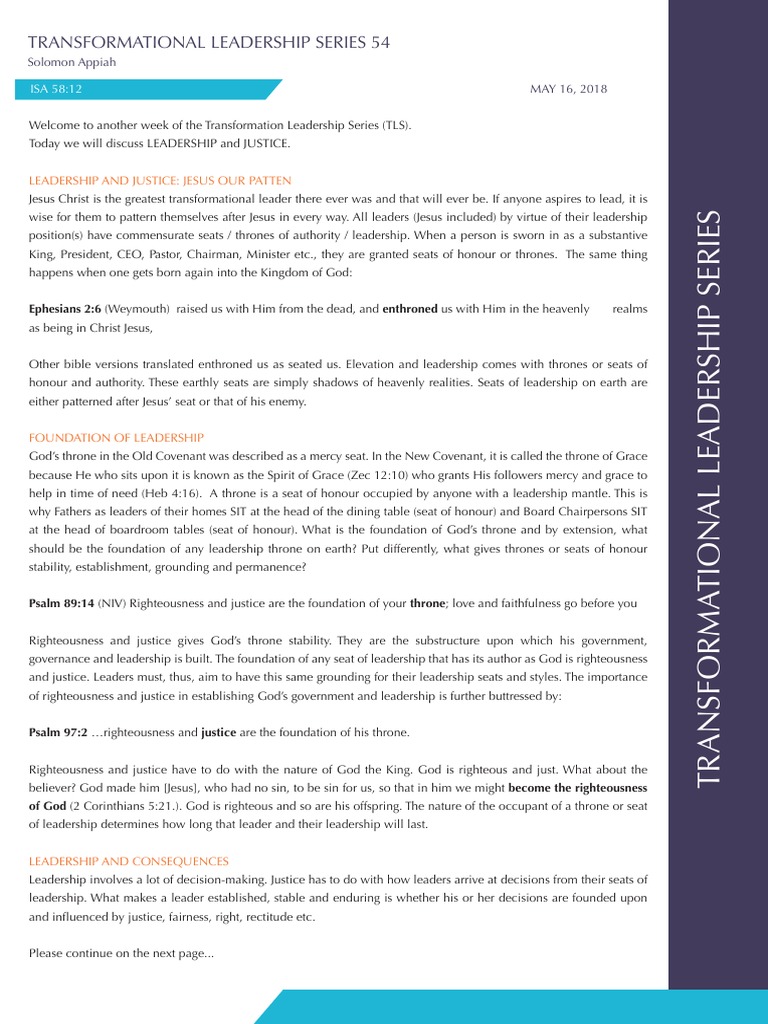 TLS 54 Leadership and Justice | PDF | God In Christianity | Throne