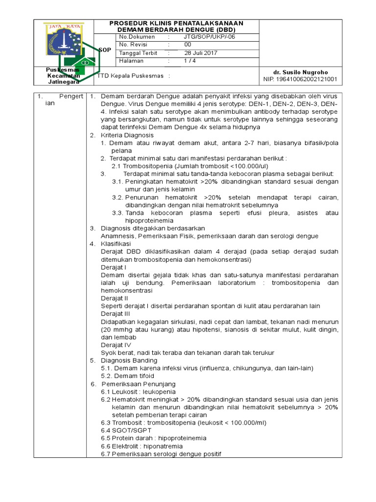 Master Format - Prosedur Klinis Penatalaksanaan Demam Berdarah Dengue (DBD) | PDF