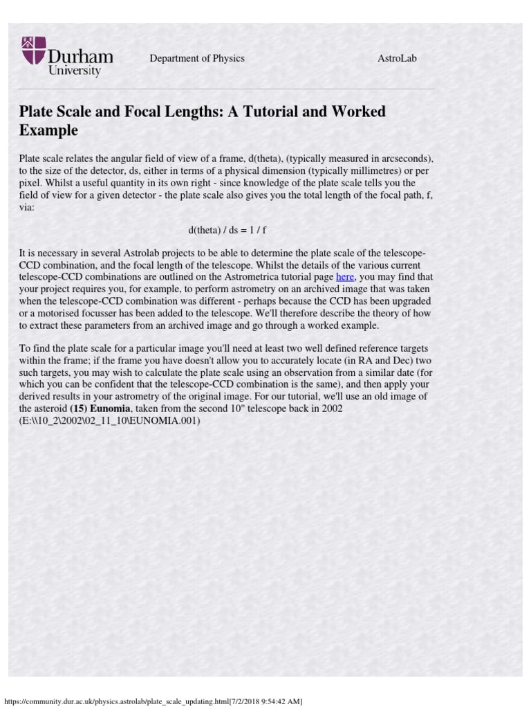 Determining Plate Scale and Focal Length: A Step-by-Step Tutorial and ...