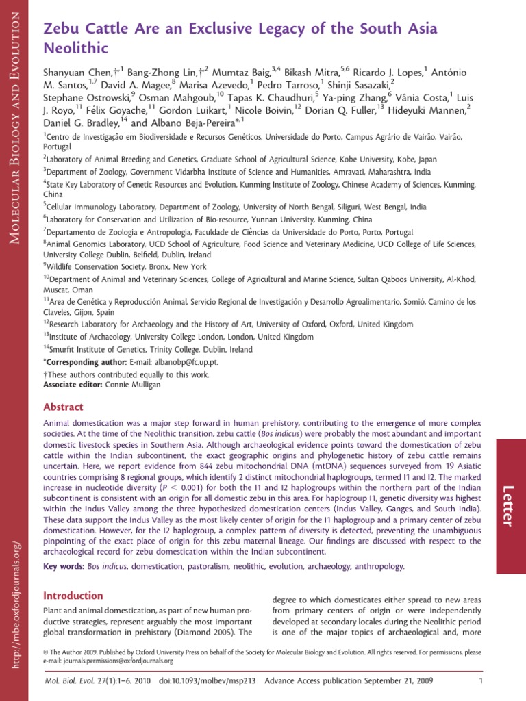 Zebu Cattle Are An Exclusive Legacy of T PDF | PDF | Biology | Nature
