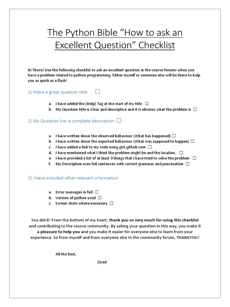 Python Question Checklist | PDF