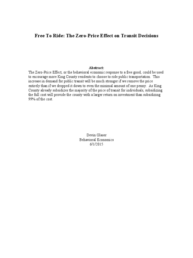 Glaser - Devin The Zero Price Effect On Public Transportation Choices ...
