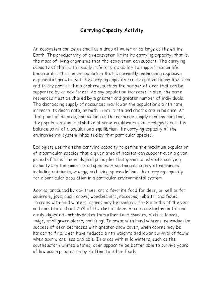 Carrying Capacity Activity | PDF | Oak | Acorn