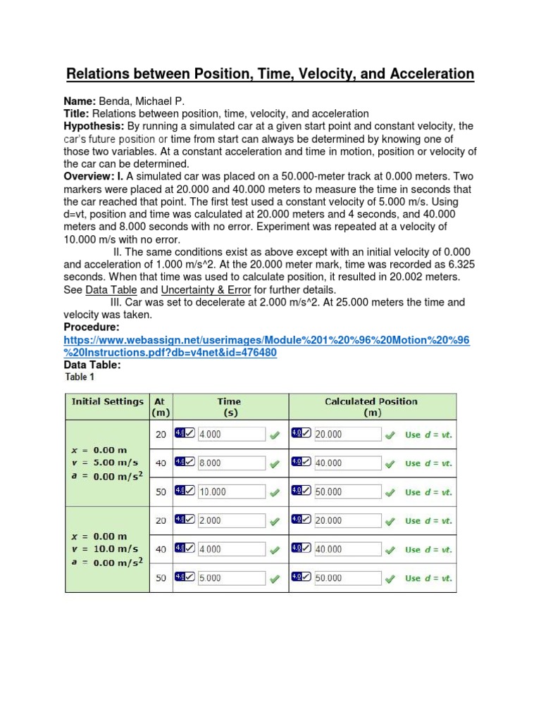 Motion Report | PDF | Acceleration | Velocity