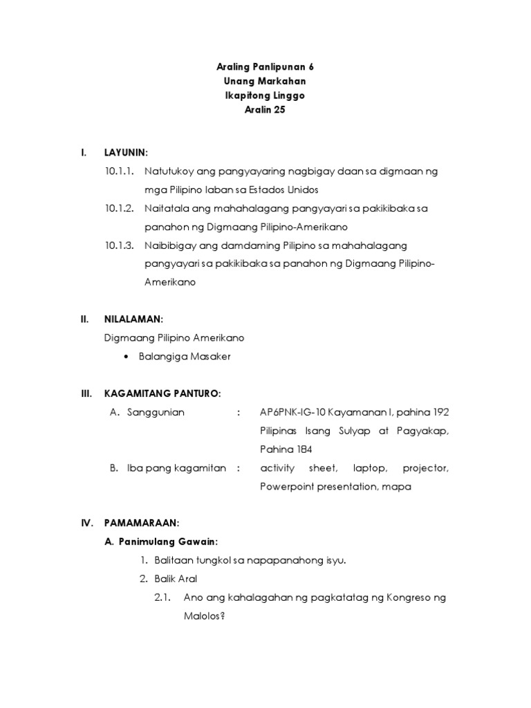 AP 6 Unang Markahan Ikapitong Linggo | PDF
