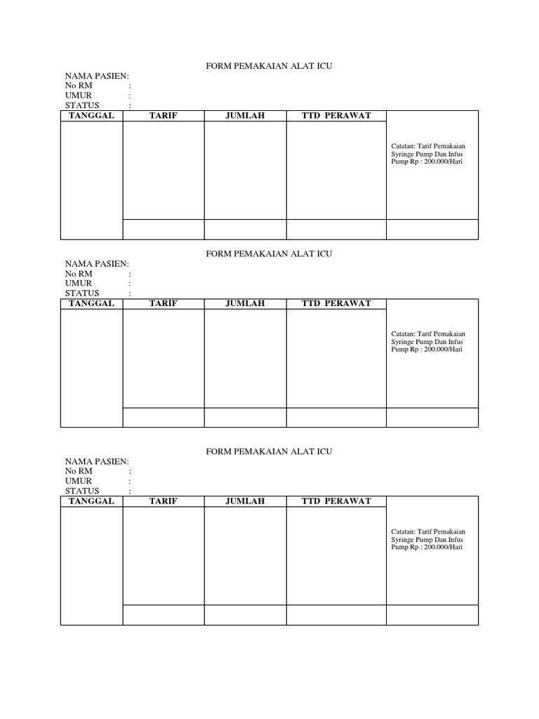 Form Pemakaian Alat Icu | PDF