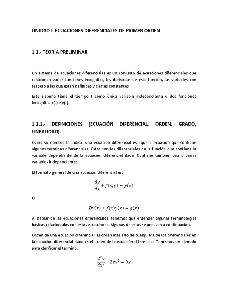 Ecuaciones Diferenciales de Primer Orden | PDF | Ecuaciones ...
