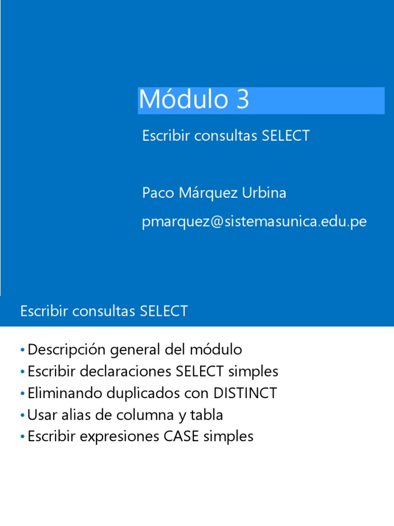 Modulo 3 Escribir Consultas Select PDF | PDF | SQL | Bases de datos