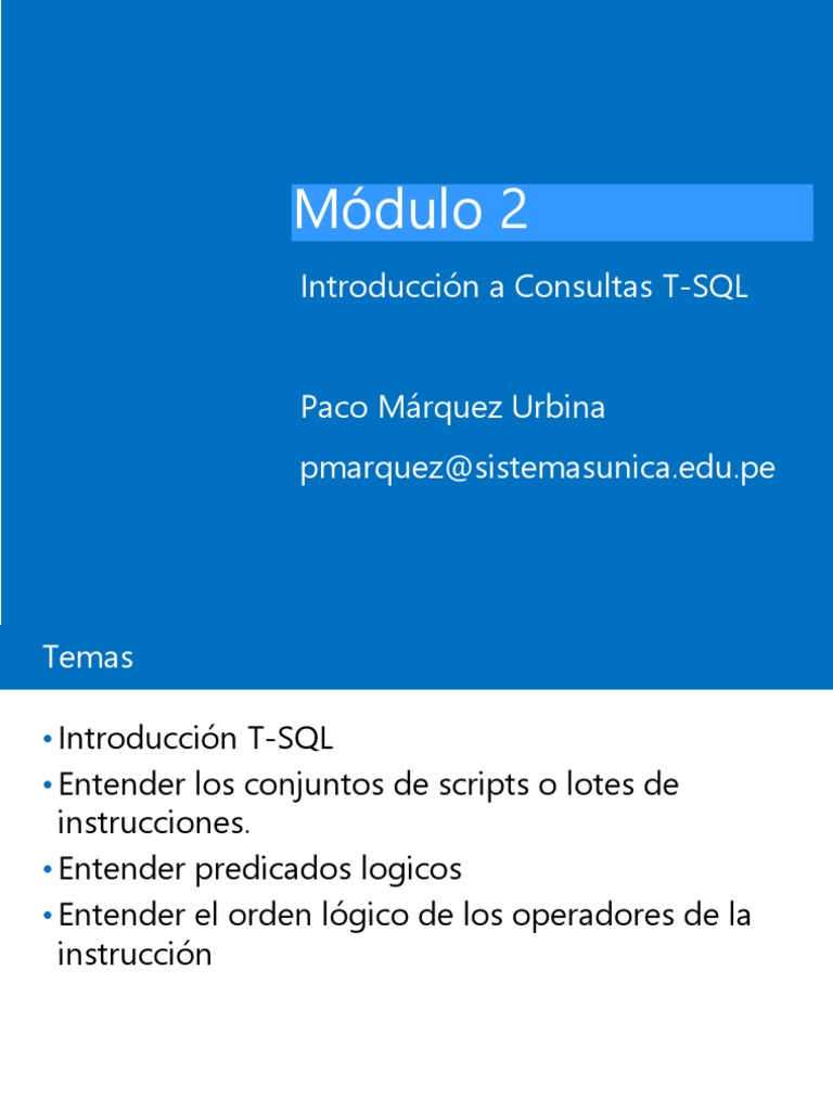 Modulo 2 Introduccion A Transact SQL PDF | PDF | SQL | Servidor SQL de Microsoft