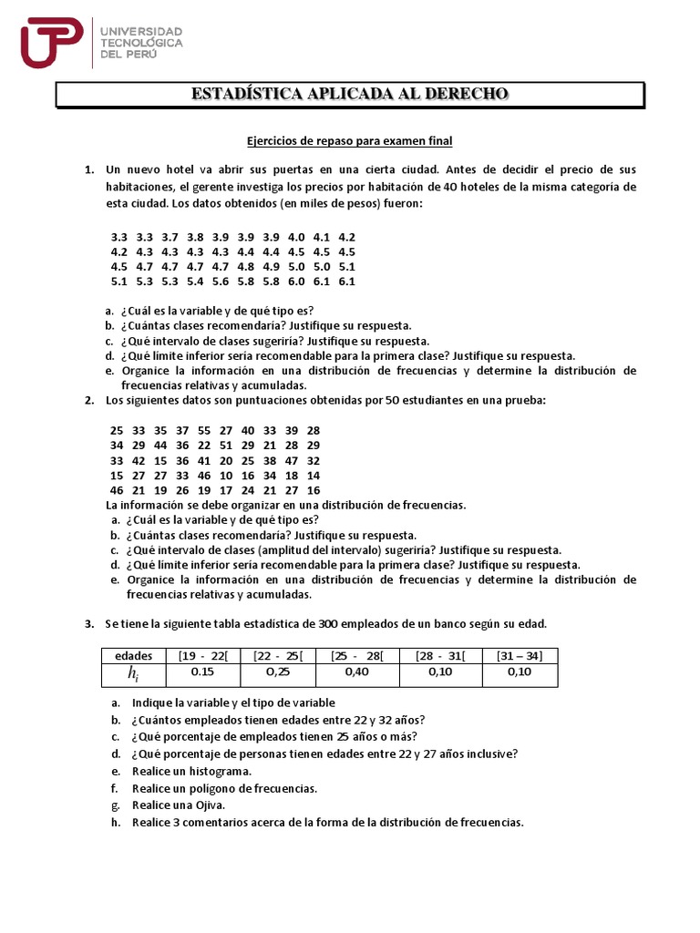 Ejercicios de Repaso Examen Final EAD | PDF | Estadísticas descriptivas ...