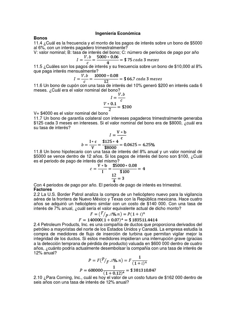 Ingeniería Económica Ejercicios Resueltos | PDF | Inflación | Naturaleza