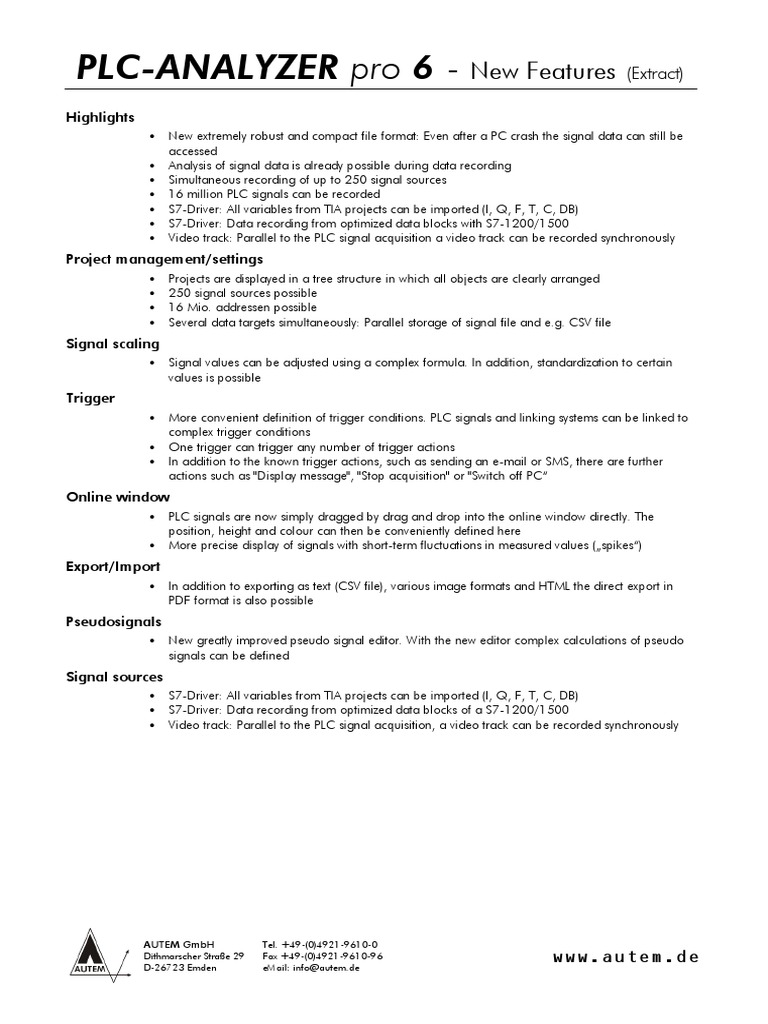 PLC-Analyzer Pro 6: New Features | PDF | Video | C (Programming Language)