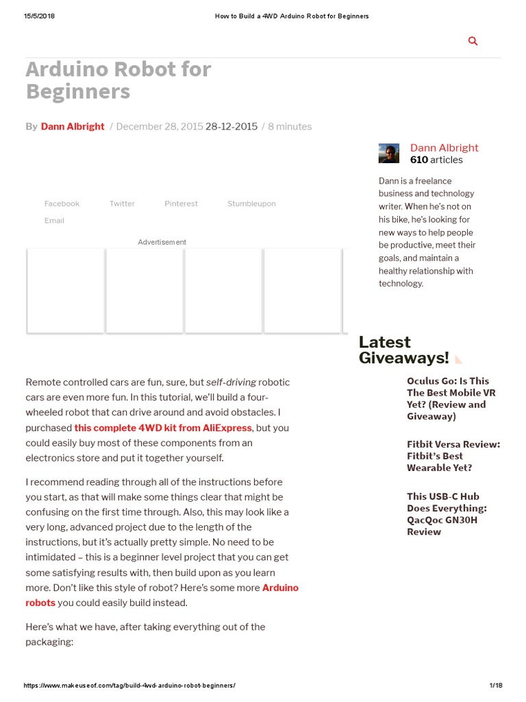 How To Build A 4WD Arduino Robot For Beginners | PDF | Screw | Robot